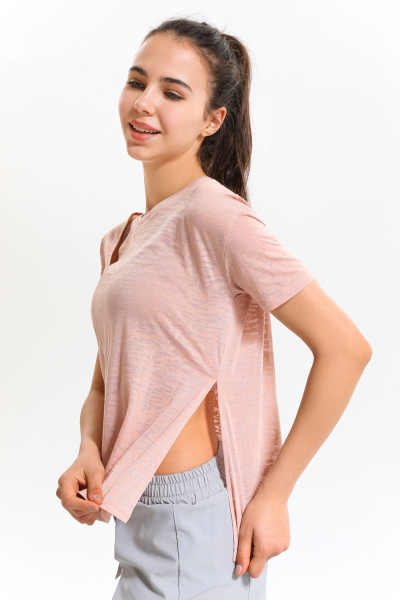 Women's Short Sleeve Burnt-Out Shirts Side Splits – Zioccie